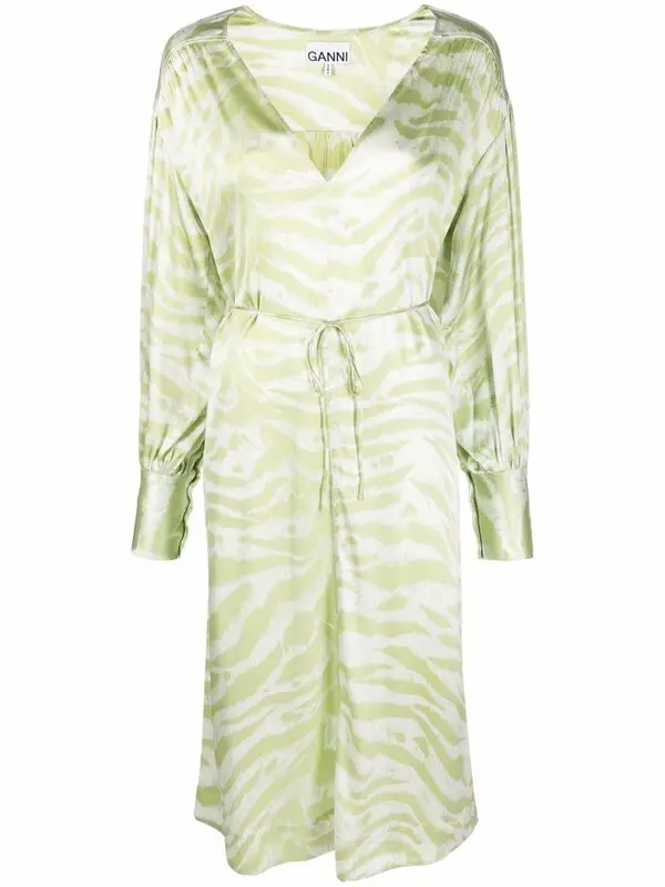 GANNI Drop-shoulder Maxi V-neck Dress - Green