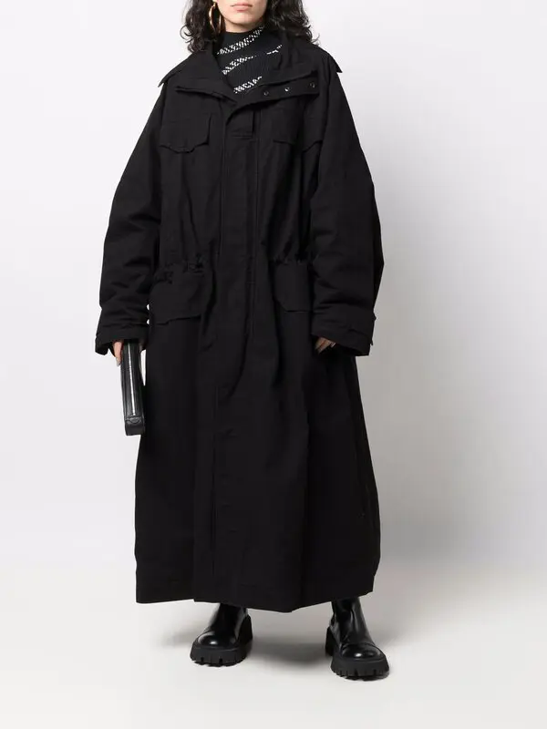 Balenciaga Maxi Evening Parka Coat - Black | Editorialist