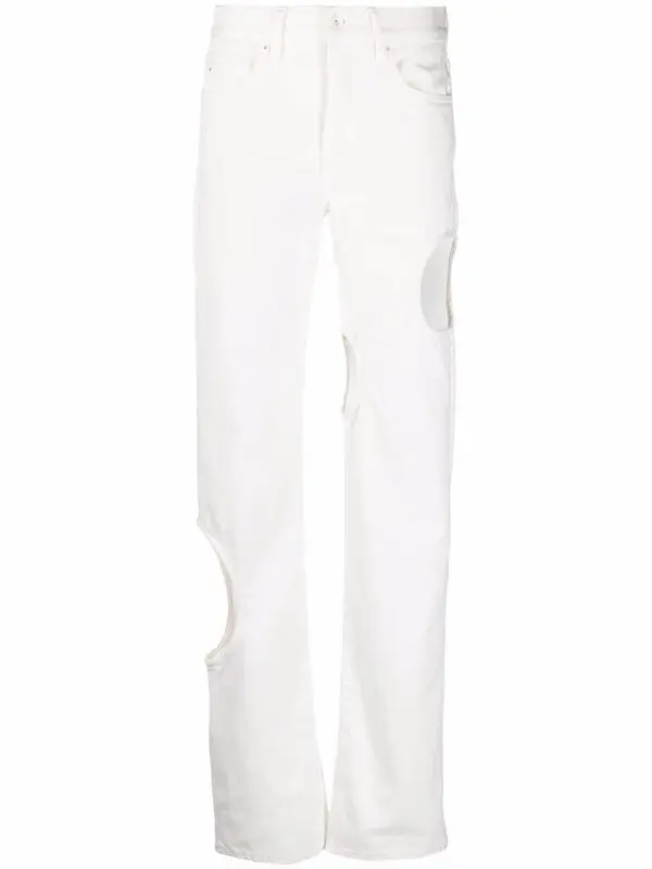 Off-White Straight-leg Jeans With Cutout Detail - White