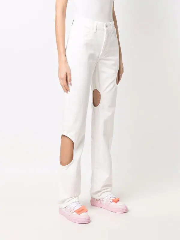 Off-White Straight-leg Jeans With Cutout Detail - White