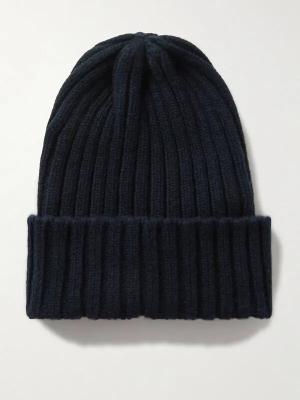 Thom Sweeney Ribbed Cashmere Beanie - Blue