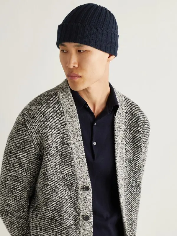 Thom Sweeney Ribbed Cashmere Beanie - Blue