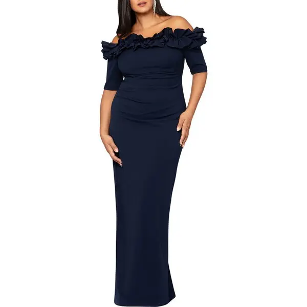 XSCAPE EVENINGS Ruffle Off-the-shoulder Sheath Dress