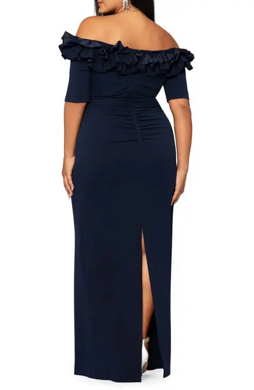 XSCAPE EVENINGS Ruffle Off-the-shoulder Sheath Dress