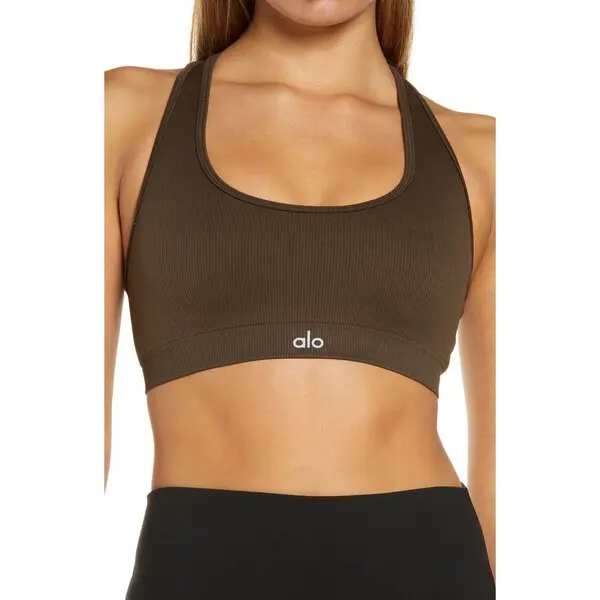 Alo Yoga Seamless Rib Sports Bra - Espresso