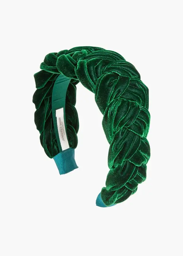 Jennifer Behr AUTHENTIC Lorelei Braided Headband in Acid Green Lime Jennifer Behr VELVET LORELEI HEADBAND - EMERALD | Garmentory main image 4