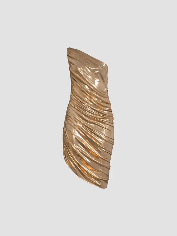 Norma Kamali Diana Metallic One-shoulder Minidress - Gold