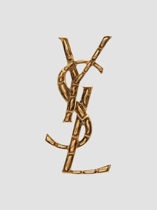Saint Laurent Goldtone Textured Logo Brooch - Dark Gold