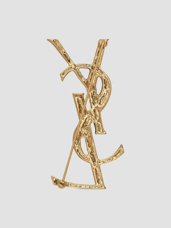 Saint Laurent Goldtone Textured Logo Brooch