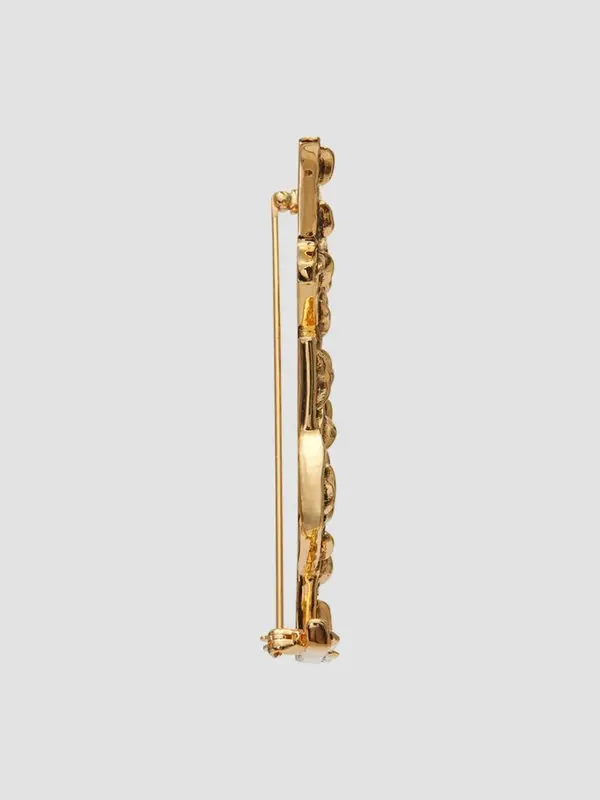 Saint Laurent Goldtone Textured Logo Brooch