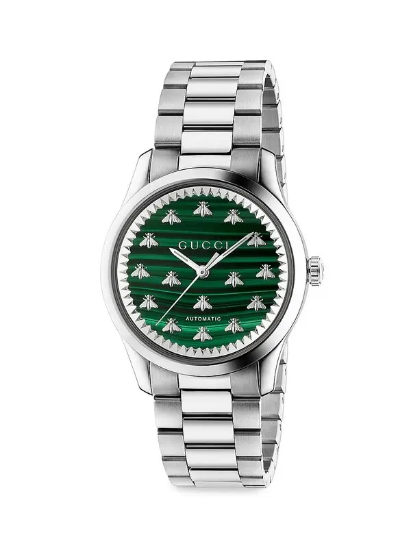 Gucci Malachite Stone Stainless Steel Bracelet Watch