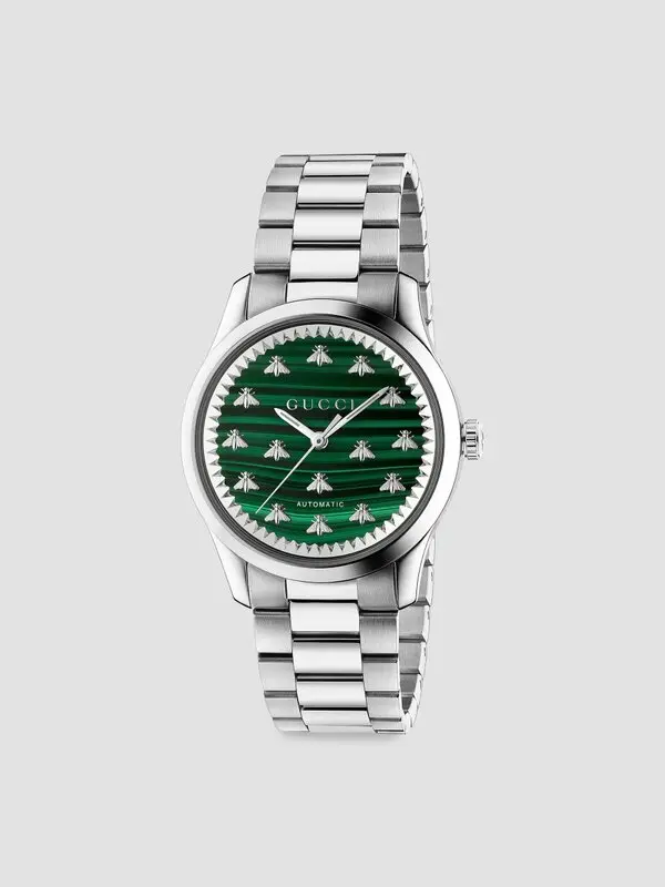 Gucci Malachite Stone Stainless Steel Bracelet Watch - Silver