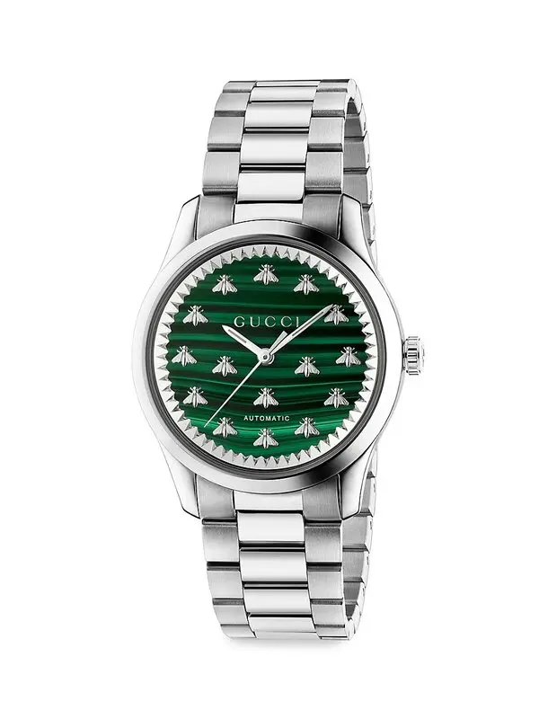 Gucci Malachite Stone Stainless Steel Bracelet Watch