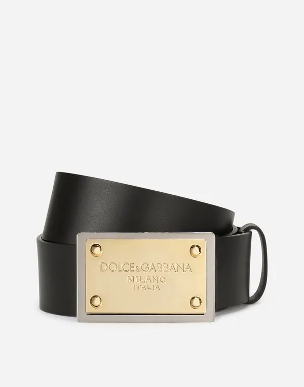 Dolce & Gabbana Leather Belt With Branded Buckle - Black