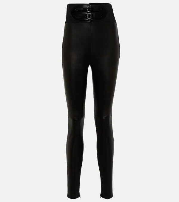 Alaïa Belted High-rise Leather Leggings - Black