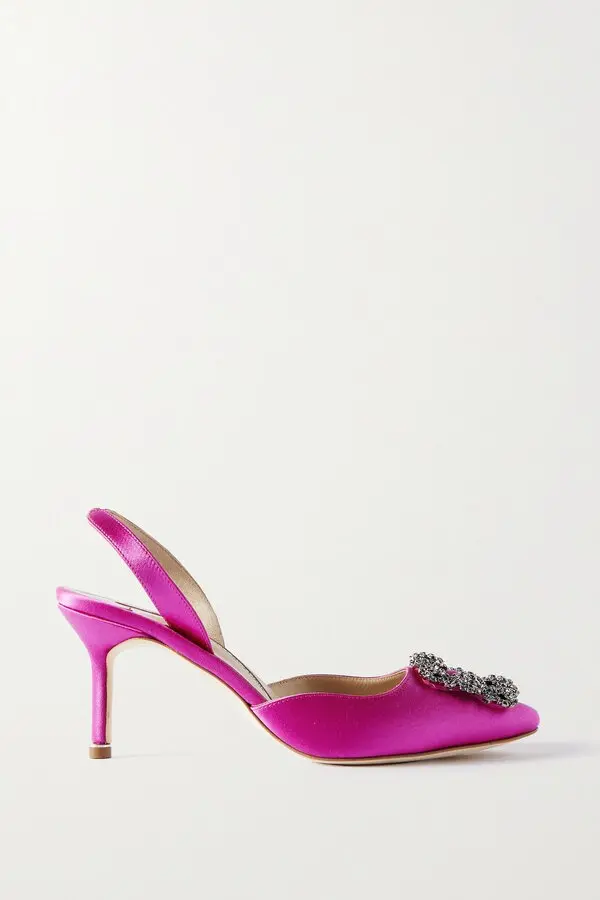 Manolo Blahnik Hangisli 70 Embellished Satin Slingback Pumps - Pink
