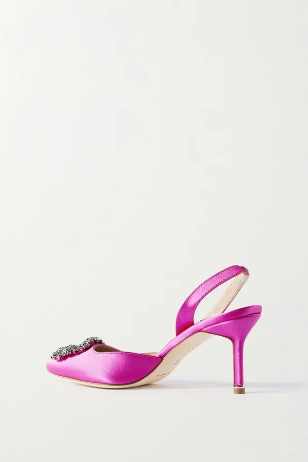 Manolo Blahnik Hangisli 70 Embellished Satin Slingback Pumps - Pink