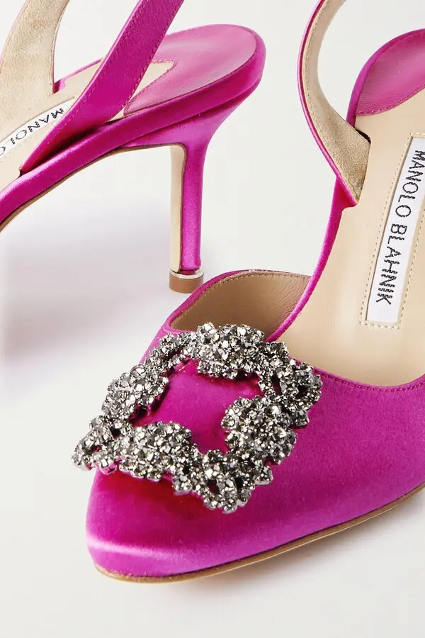 Manolo Blahnik Hangisli 70 Embellished Satin Slingback Pumps - Pink