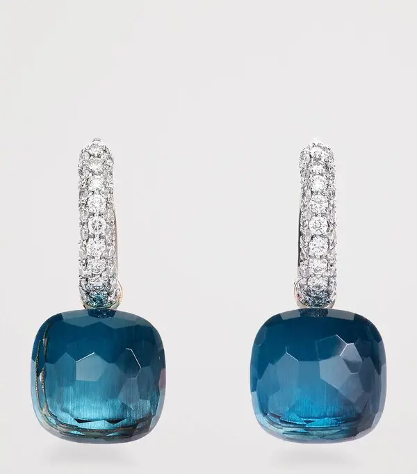 Pomellato Mixed Metal, Diamond, And London Topaz Nudo Drop Earrings - Blue