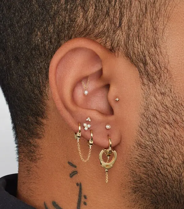 MARIA TASH Pearl Trinity Threaded Stud Earring - Gold