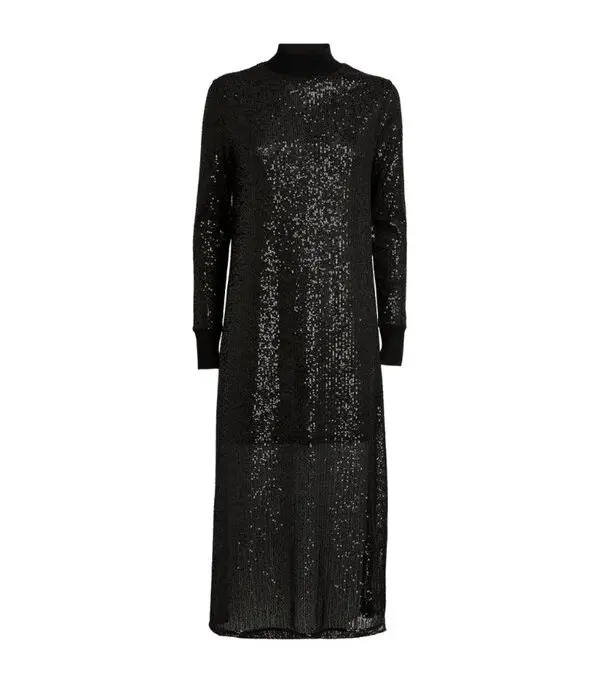 All Saints Sequin-Embellished Juela Midi Dress Black Editorialist