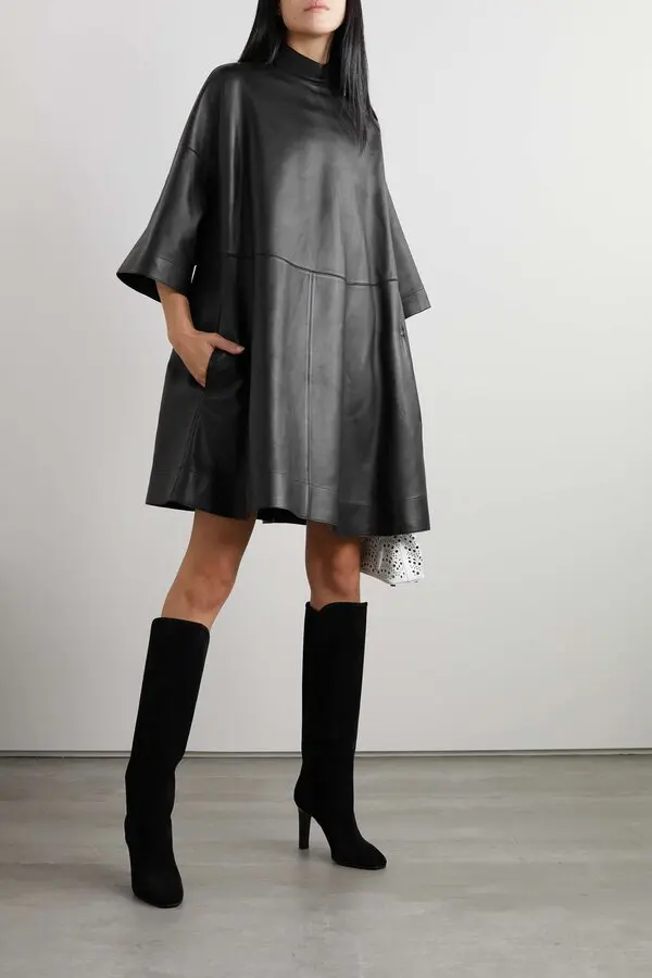 AlaA Leather Mini Dress - Black | Editorialist