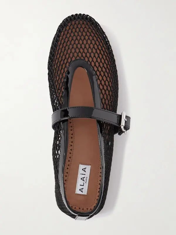 Alaïa Patent Leather-trimmed Mesh Ballet Flats - Black