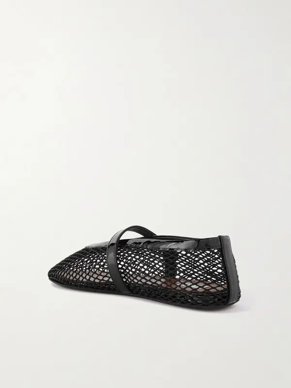 Alaïa Patent Leather-trimmed Mesh Ballet Flats - Black