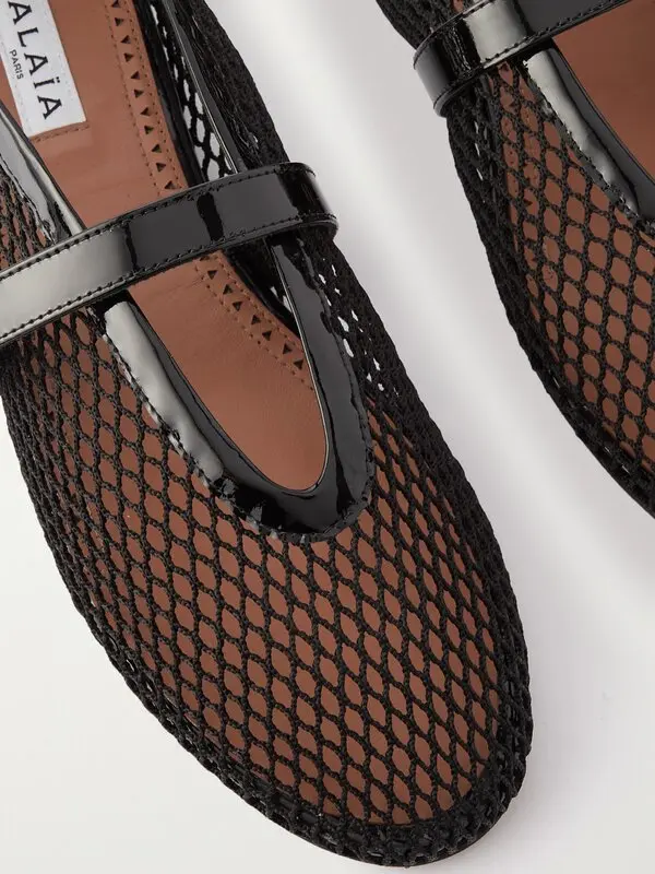 Alaïa Patent Leather-trimmed Mesh Ballet Flats - Black