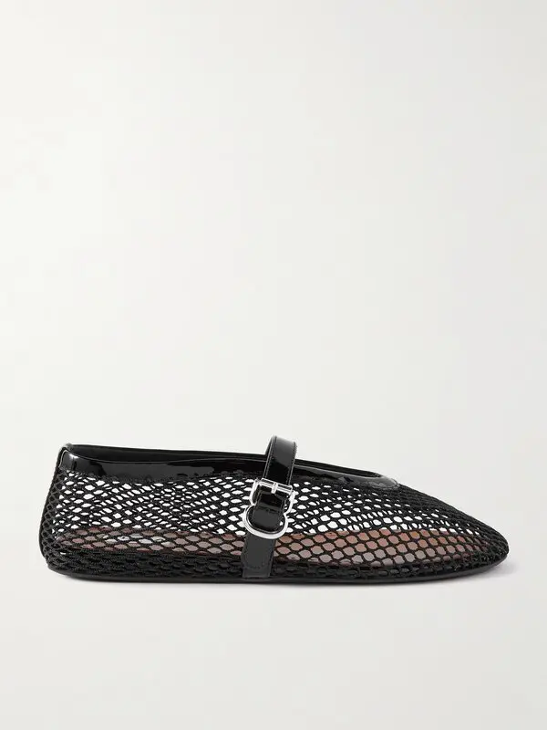 Alaïa Patent Leather-trimmed Mesh Ballet Flats - Black