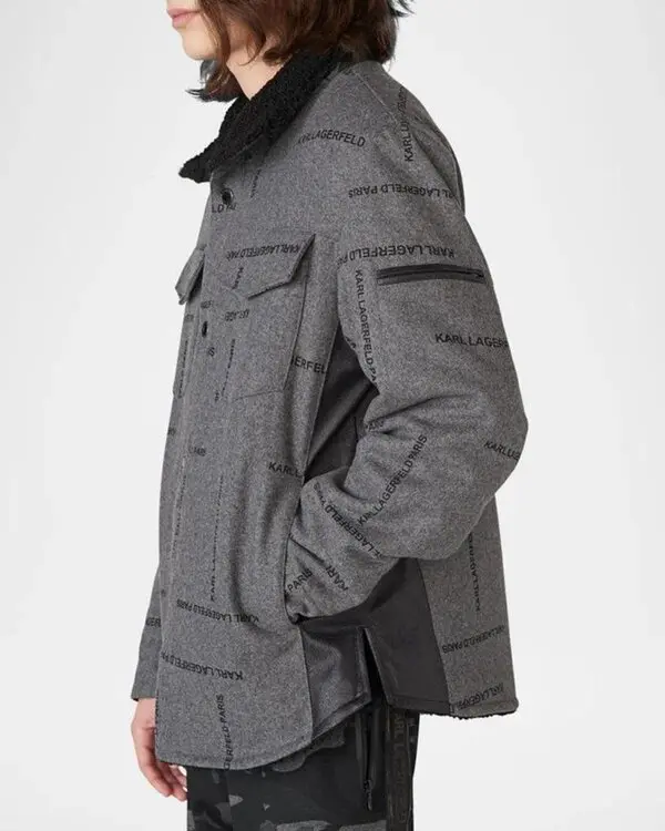 Karl Lagerfeld Paris Apos;s Sherpa-lined Logo Shirt Jacket - Grey