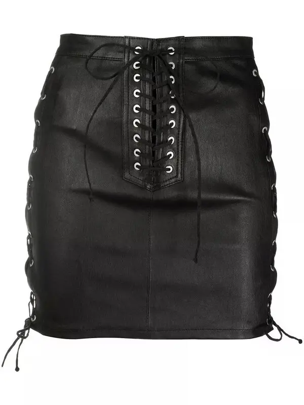 BEN TAVERNITI UNRAVEL PROJECT Laced Leather Mini Skirt - Black