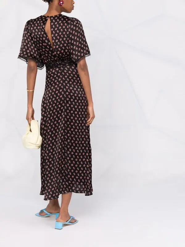 Maje Monogram Flared Silk Dress
