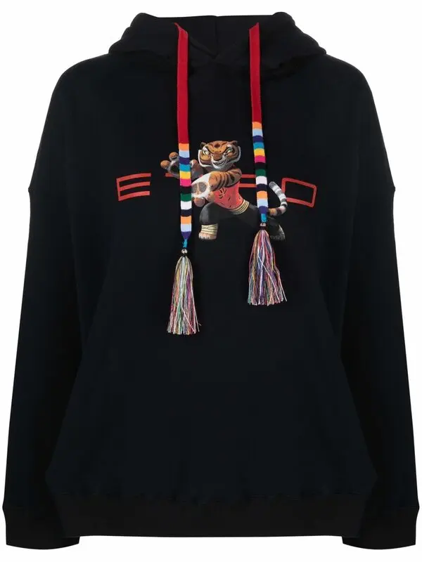 Etro Kung Fu Panda Beaded-Drawstring Hoodie In Black 50% Off