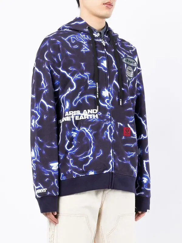 Aape By *A Bathing Ape® Lightning Bolt-Motif Zip-Up Hoodie In Blue