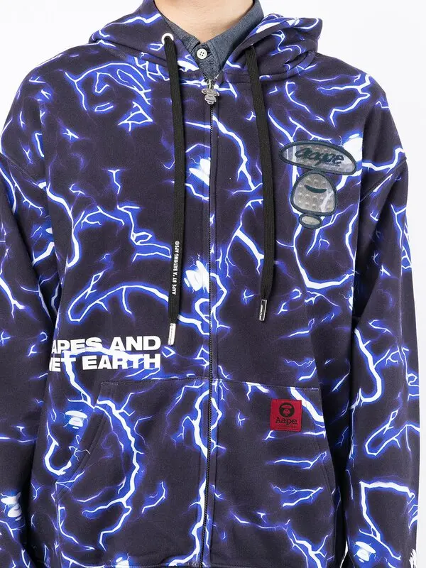 Aape By *A Bathing Ape® Lightning Bolt-Motif Zip-Up Hoodie In Blue