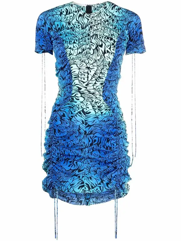 Stella McCartney Ruched Graphic-print Minidress - Blue