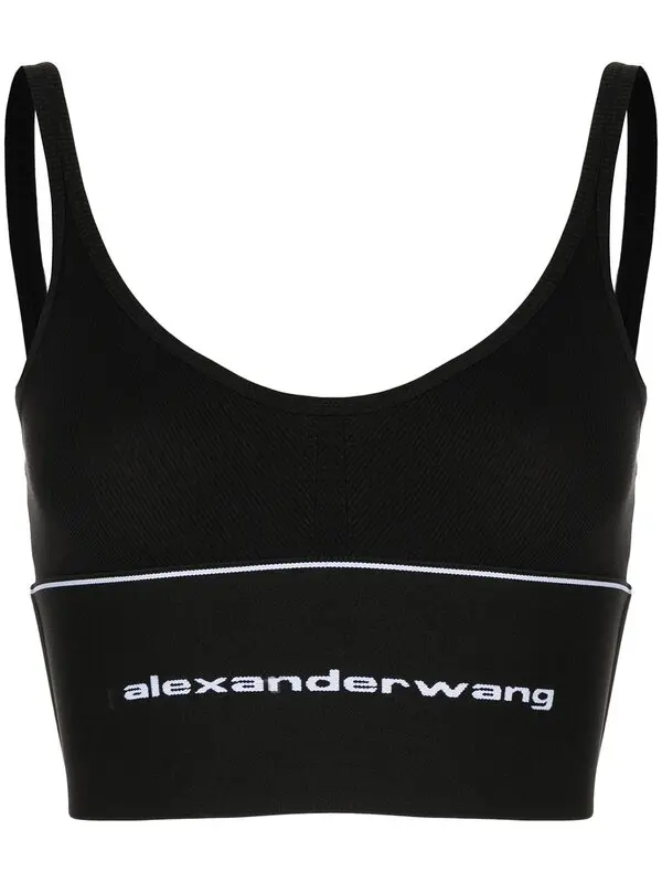 Alexander Wang Logo Elasticated-hem Bra - Black