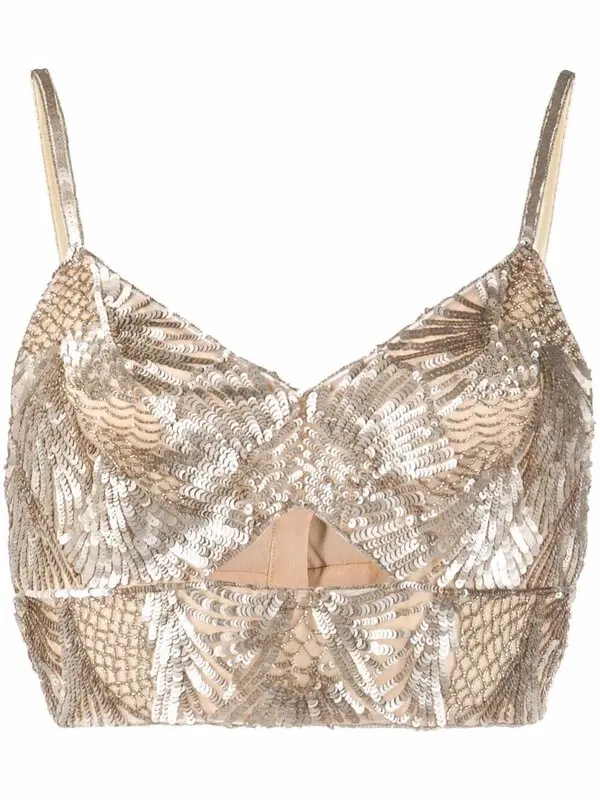 Alberta Ferretti Sequin Embellished Cropped Top - Brown