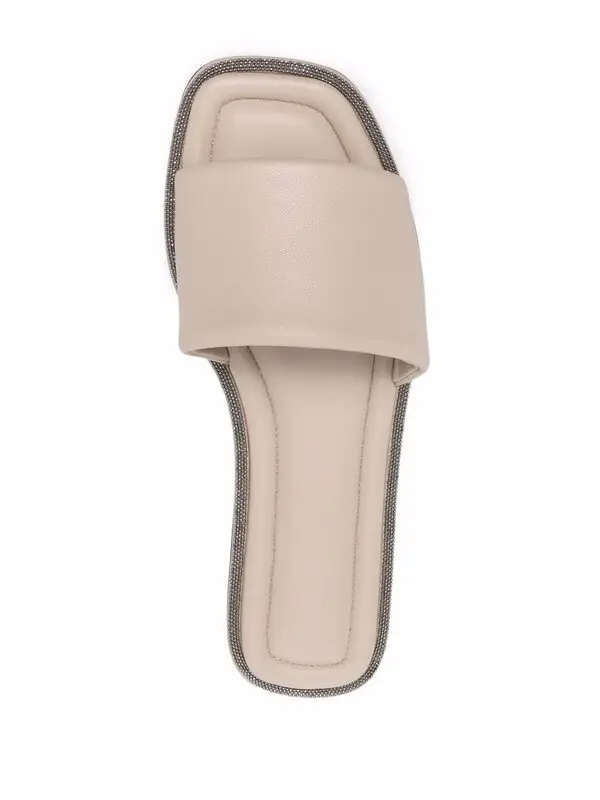 Brunello Cucinelli Monili-embellished Leather Slides - Neutrals