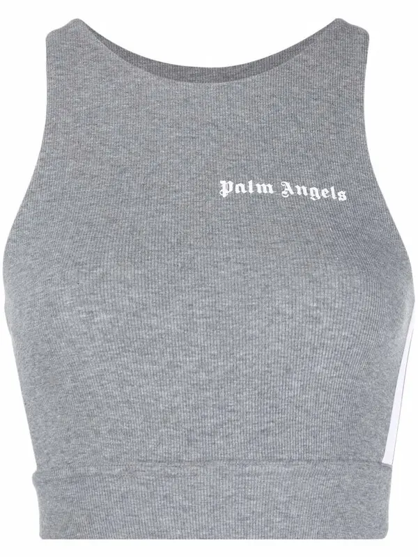 Palm Angels Logo-print Ribbed Sports Bra - Grey