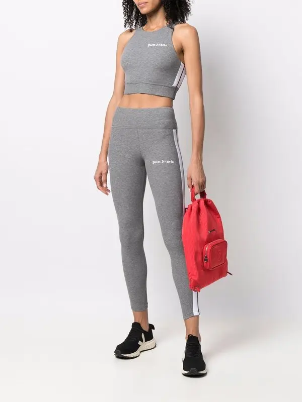 Palm Angels Logo-print Ribbed Sports Bra - Grey
