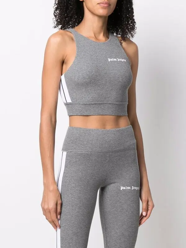 Palm Angels Logo-print Ribbed Sports Bra - Grey