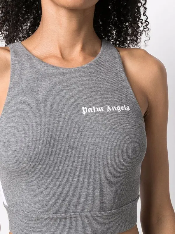 Palm Angels Logo-print Ribbed Sports Bra - Grey
