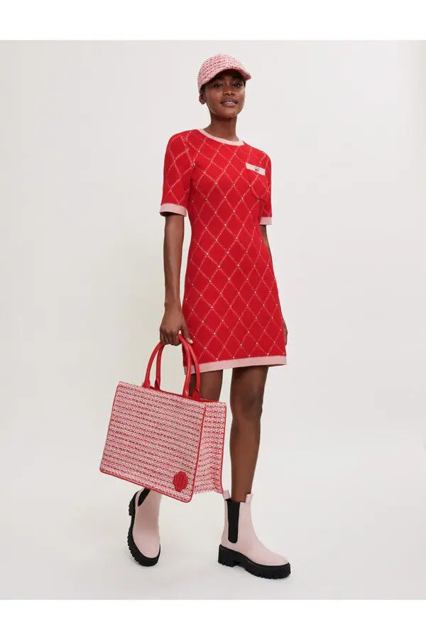Maje Diamond Pattern Rhinestone Knit Dress In Red - 40% Off | Editorialist