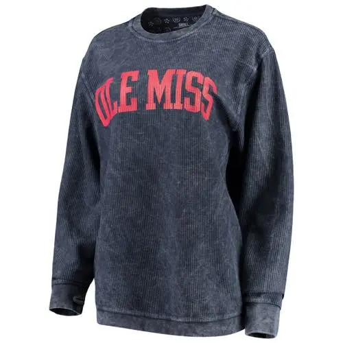 PRESSBOX Ole Miss Rebels Comfy Cord Vintage Wash Basic Arch Pullover Sweatshirt