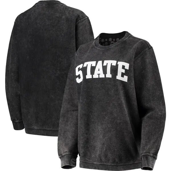 PRESSBOX Michigan State Spartans Comfy Cord Vintage Wash Basic Arch Pullover Sweatshirt