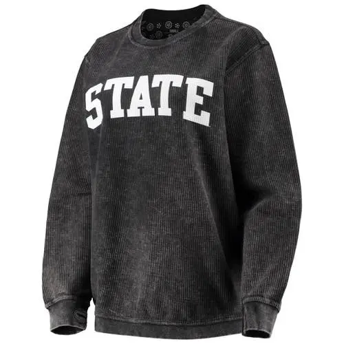 PRESSBOX Michigan State Spartans Comfy Cord Vintage Wash Basic Arch Pullover Sweatshirt