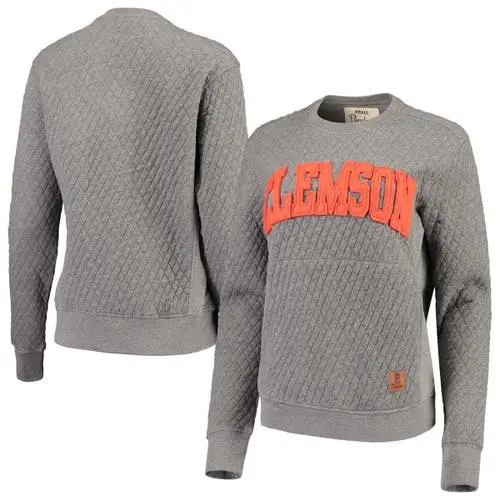 PRESSBOX Clemson Tigers Moose Quilted Pullover Sweatshirt - Heather Gray