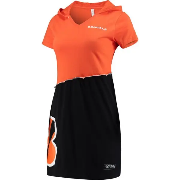 REFRIED APPAREL Black Cincinnati Bengals Sustainable Hooded Mini Dress - Orange